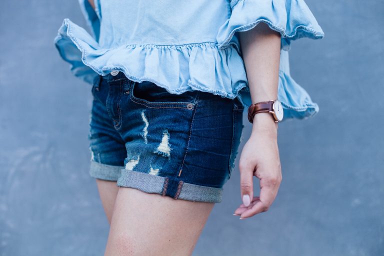 Denim on Denim :: Ruffle Top + Shorts - Color & Chic