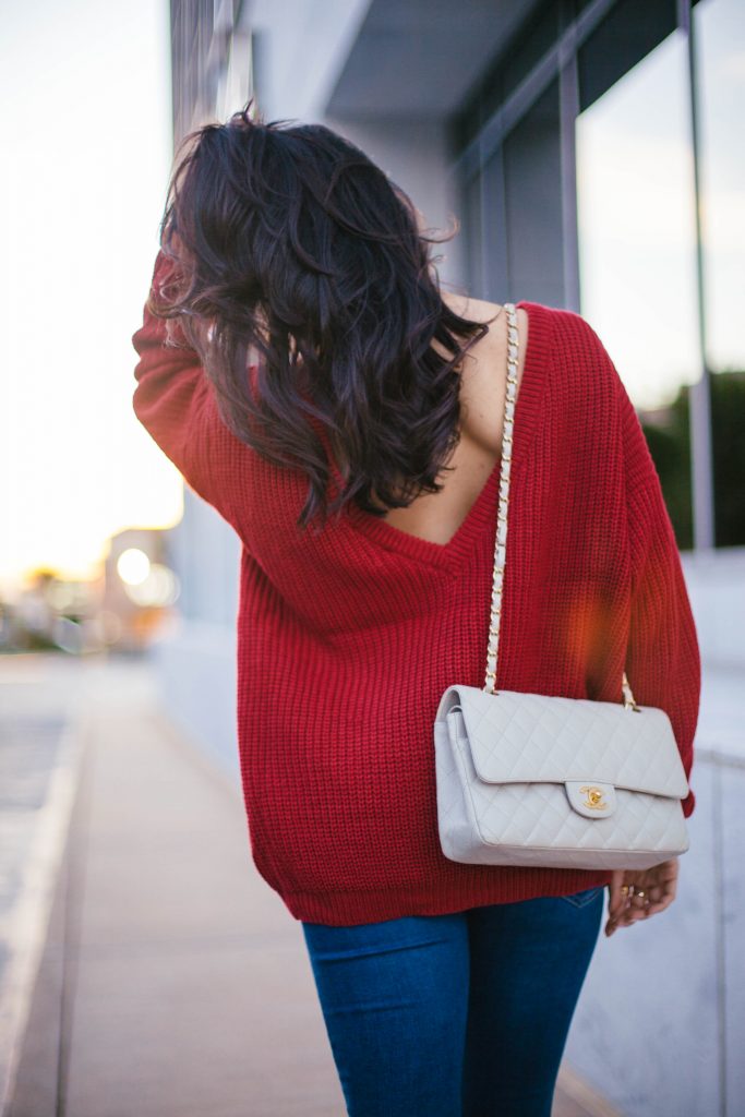 Fall Red :: Slouchy Sweater with Low Back - Color & Chic