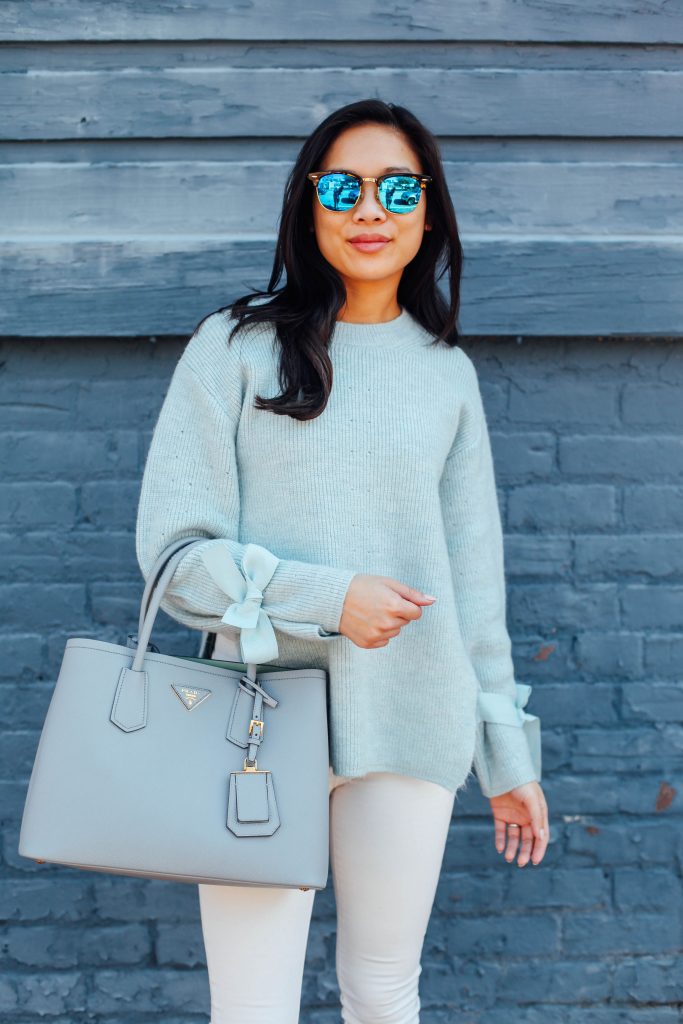 Baby Blue Bow Sleeve Sweater for Spring - Color & Chic