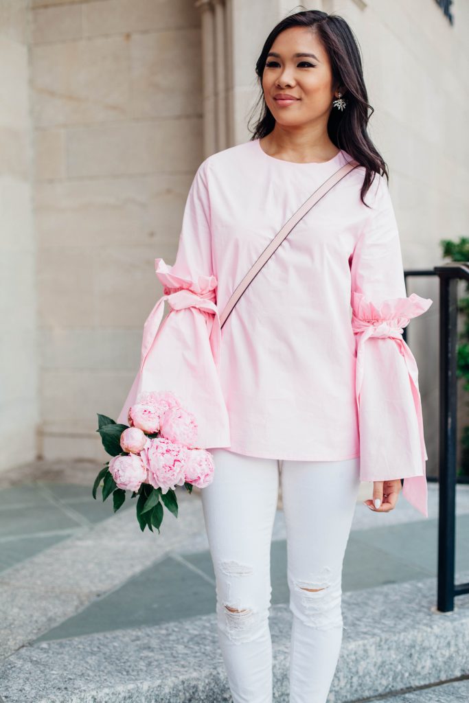 Pink Dramatic Bell Sleeve Top with Bows + Ruffles - Color & Chic