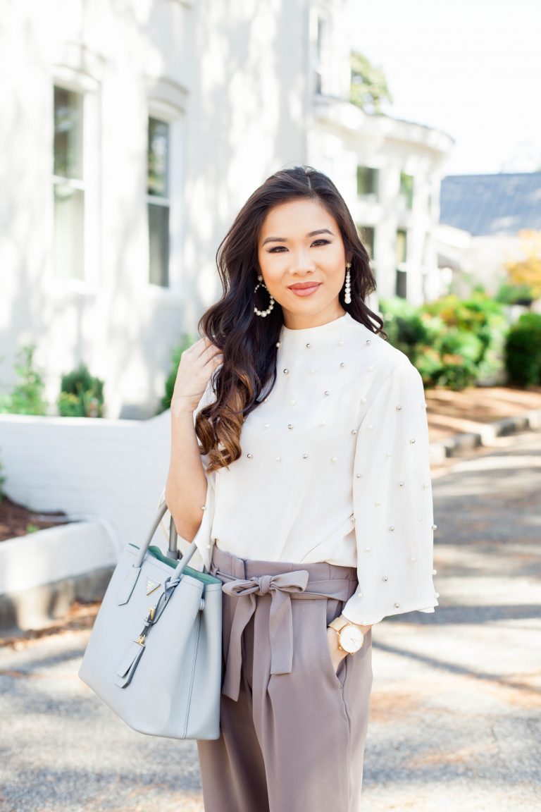 Workwear Chic :: Pearl Top and Tapered Pants - Color & Chic