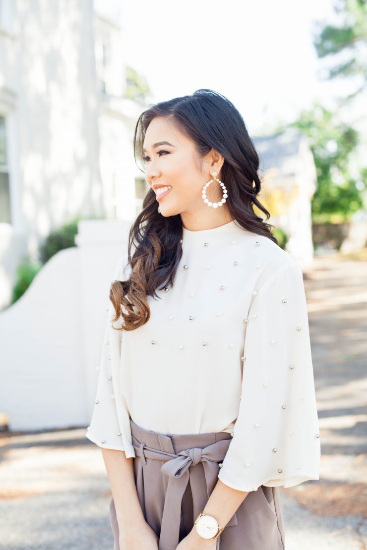 Workwear Chic :: Pearl Top and Tapered Pants - Color & Chic