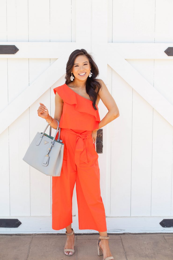 Color Pop :: Orange One-Shouldered Jumpsuit - Color & Chic