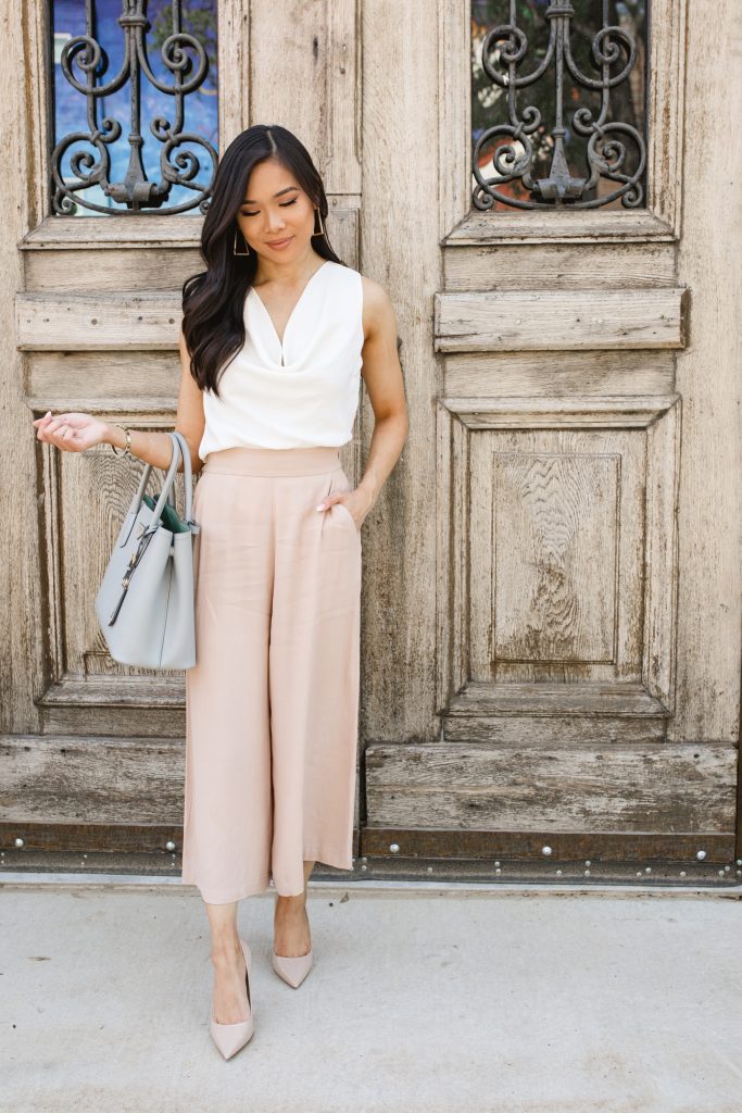 Wide Leg Cropped Pants Outfit For Work - Color & Chic