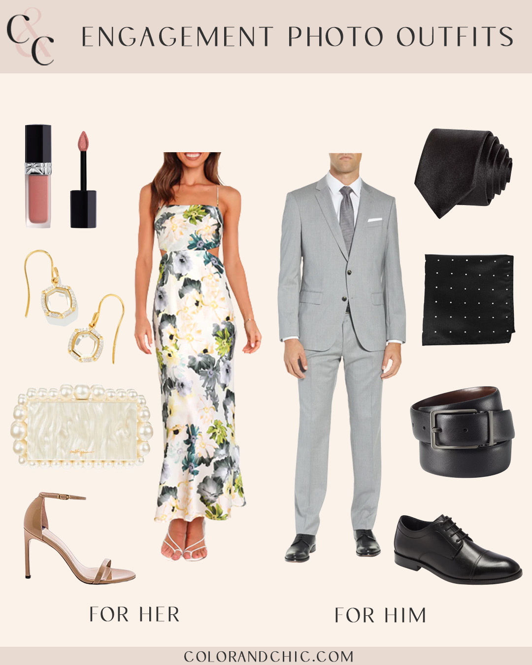 Inspiration for Engagement Shoot Outfits - Color & Chic